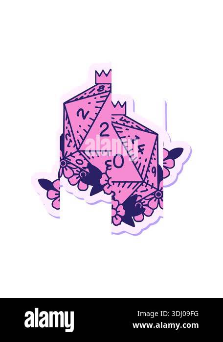 splitting motion animation of sticker of a natural 20 D20 dice roll ...