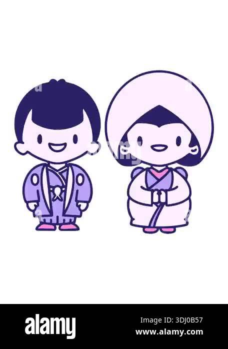 shivering motion animation of a Japanese wedding couple in traditional ...