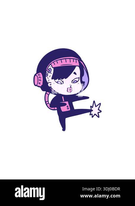 starburst effect animation of cartoon doodle astronaut woman Stock ...