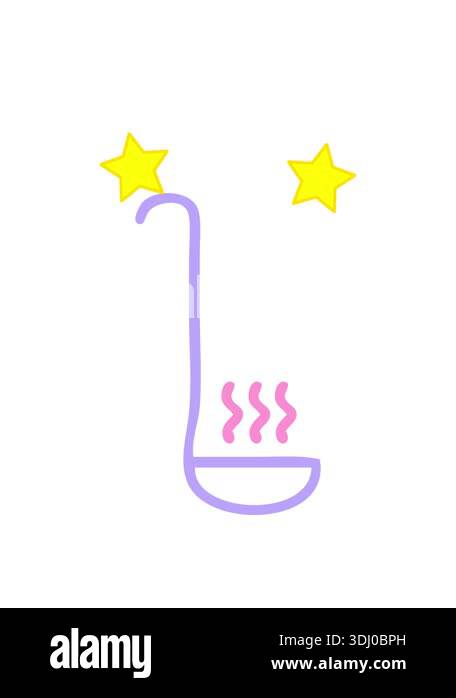 spinning stars animation of line drawing cartoon of a kitchen ladle ...