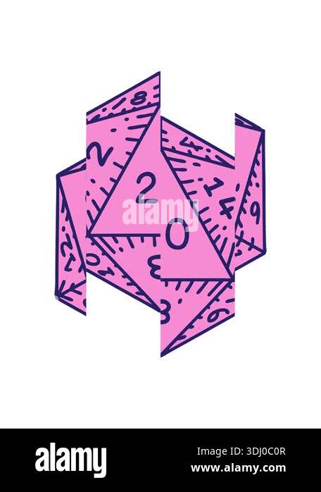 splitting motion animation of Retro Tattoo Style natural 20 D20 dice ...