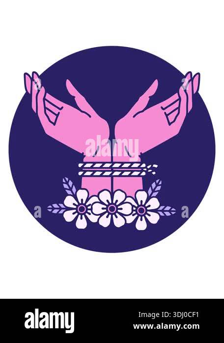 bobbing motion animation of iconic tattoo style image of hands tied ...