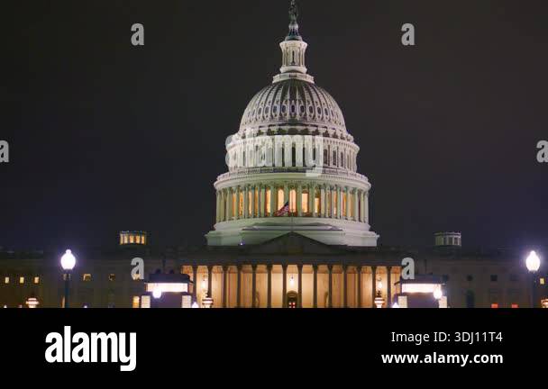 Capitol facade glowing in dark. Washington DC night architecture ...