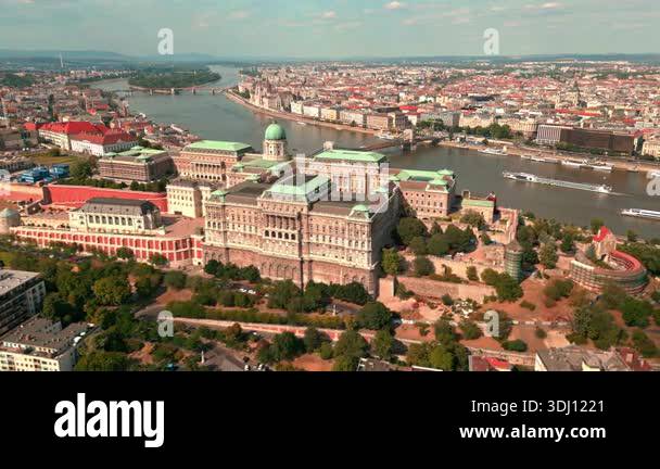 Budapest Buda Castle aerial view. Castle crowns historic Buda hill ...