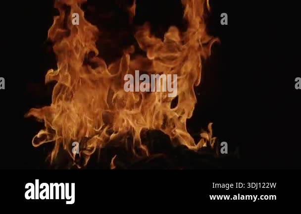 Burning fire. Fire flame texture. Flames on black slow motion. Blaze ...
