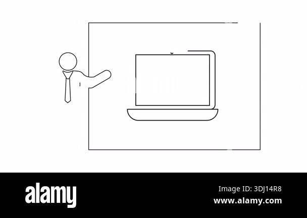 A single line drawing animation showing a person presenting drone ...