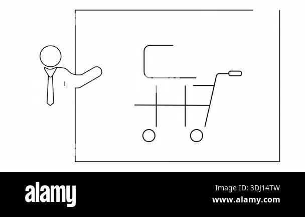 A presentation slide showing a person presenting online shopping with a ...