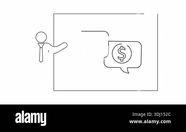 Line art animation of a presenter showing a slide with a thumbs down ...