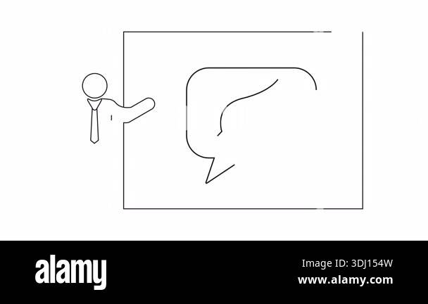 A single line drawing animation showing a presenter discussing ...