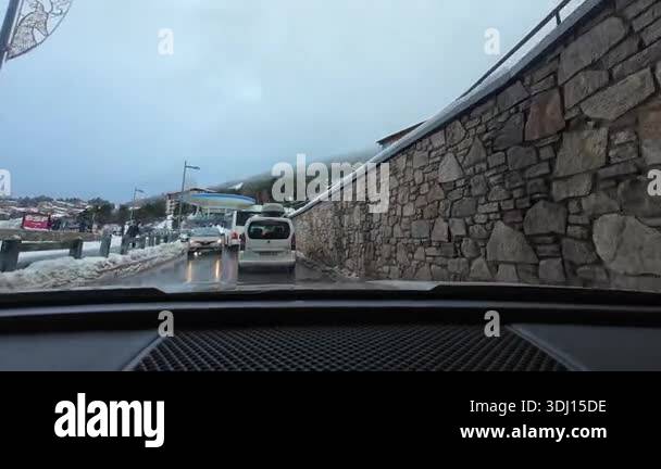 Les Angles, France; December 27 2025: Driving to Les Angles ski resort ...