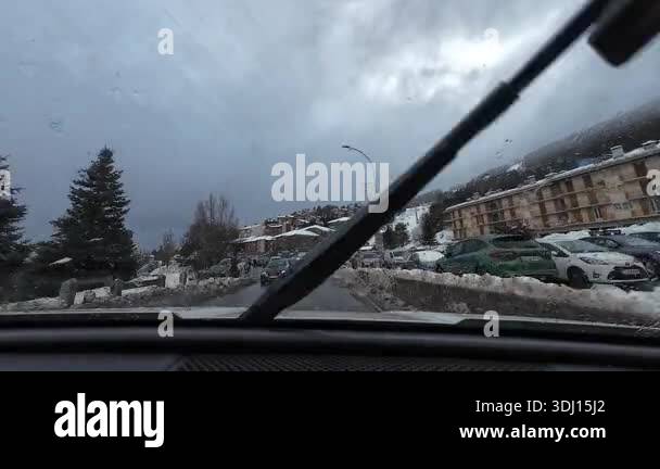 Les Angles, France; December 27 2025: Driving to Les Angles ski resort ...