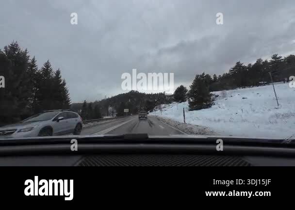 Les Angles, France; December 27 2025: Driving to Les Angles ski resort ...