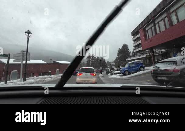 Les Angles, France; December 27 2025: Driving to Les Angles ski resort ...