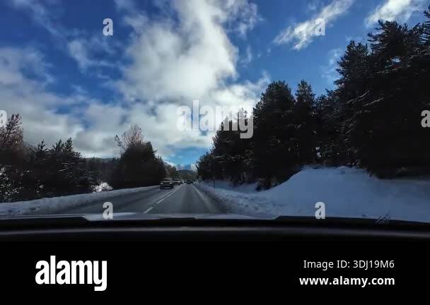 Les Angles, France; December 27 2025: Driving to Les Angles ski resort ...