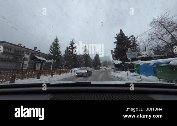 Les Angles, France; December 27 2025: Driving to Les Angles ski resort ...