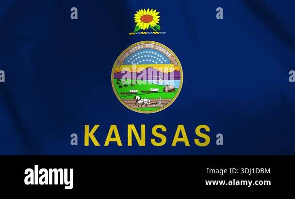 The kansas state flag of the United States of America waving with the ...