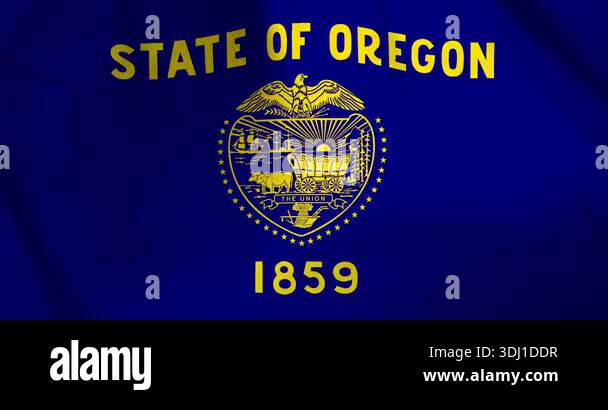 The oregon state flag of the United States of America waving with the ...