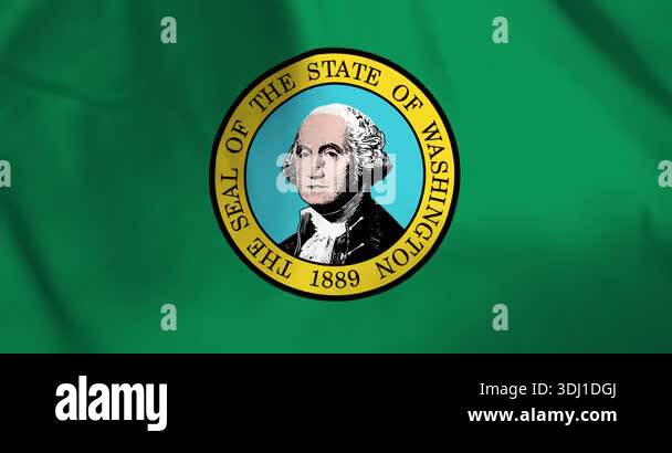The washington state flag of the United States of America waving with ...