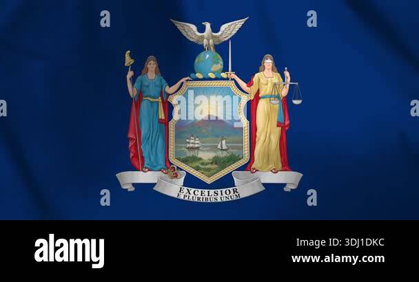 The new york state flag of the United States of America waving with the ...