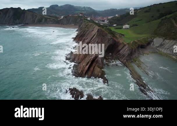 Zumaia Flysch cliffs in the Basque Country. High quality 4k drone ...