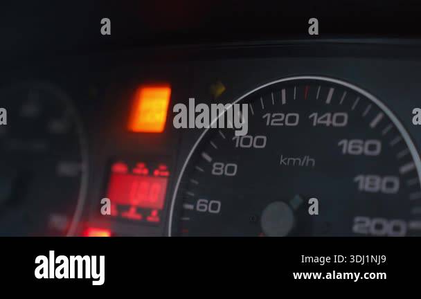Close-up of a car's instrument panel showing the dashboard lights with ...