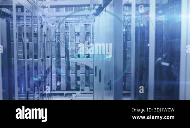 Cyber security text fading triggers HUD circles forming, scan line ...