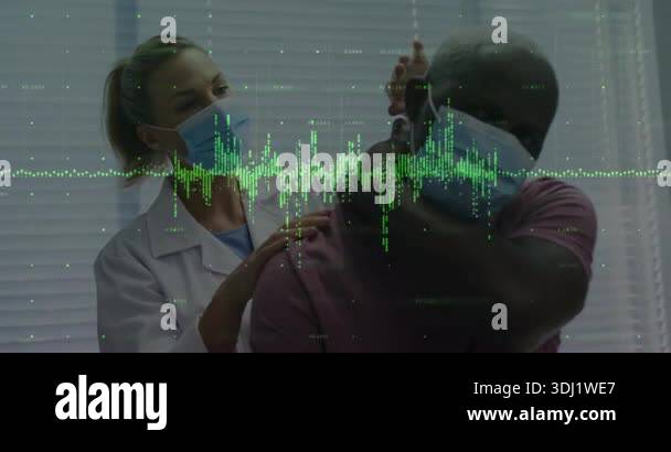 Doctor placing hand on patient shoulder guiding head motion overlaying ...