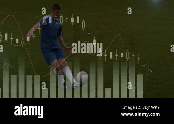 Teenage soccer player planting foot, striking ball for control as ...
