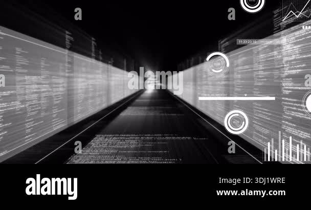 At start viewpoint moving forward through dark data tunnel visualizing ...
