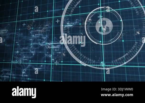 Blue grid filling initiating HUD ring sweeping highlighting avatar icon ...