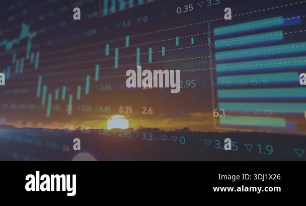 Sunrise initiating candlestick chart, bars rising, gauges pulsing for ...