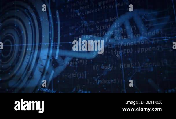 Grid showing DNA helix emerging, drifting to center, code scrolling HUD ...