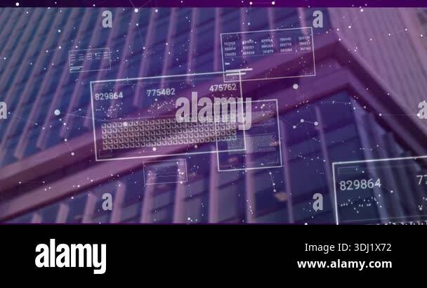 On start layering data panels updating numeric values over purple glass ...