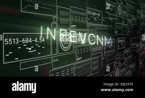 Fading letter I initiating panels shifting data updating and red traces ...