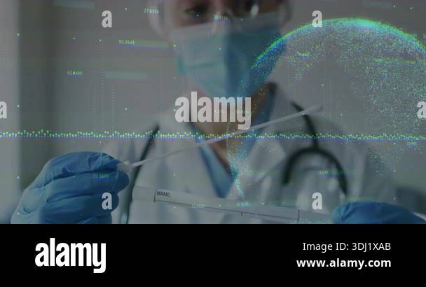Rotating test strip and inserting swab, doctor preparing diagnostic ...