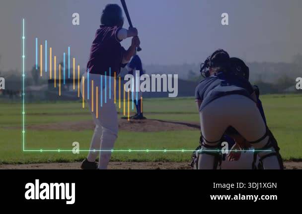 Teen batter batting in box while animated waveform bars fading in and ...