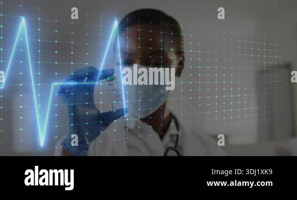 Doctor appearing behind digital grid as ECG waveform pulsing, aligning ...