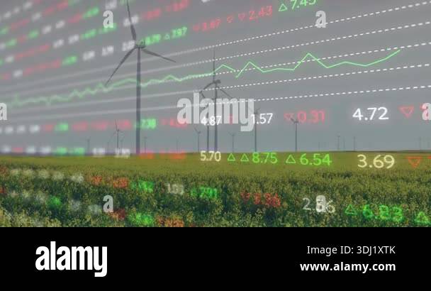 After meadow and turbines appear, data overlay streaming tickers and ...
