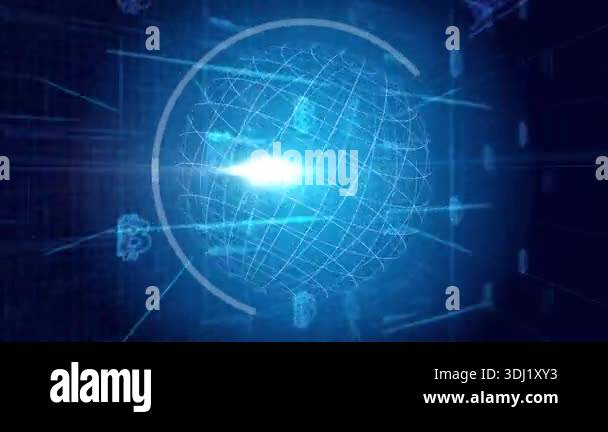 Glowing core emitting burst transforming wireframe globe into neon ...