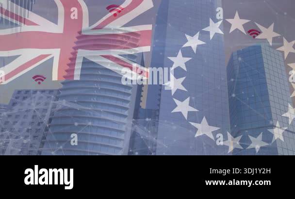 Flags fading triggers Wi-Fi icons pulsing, network grid forming to show ...