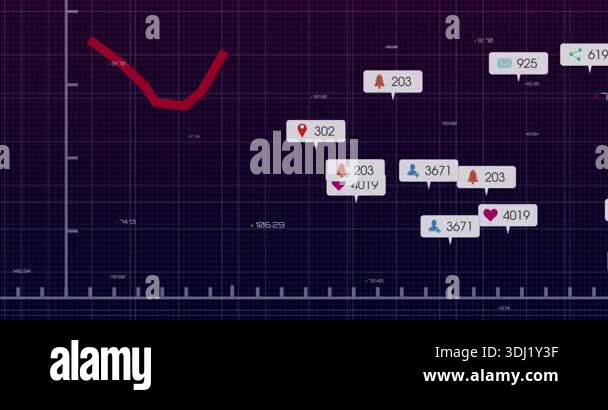 Arrow marking peak sparking red trend line descending undulating and ...