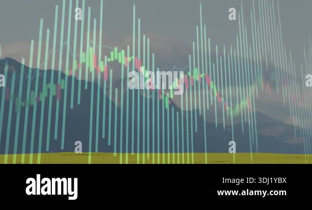 On starting animation, financial chart overlaying with bars rising ...