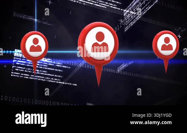 Data plane opening as red map pins drifting, scaling, rotating ...