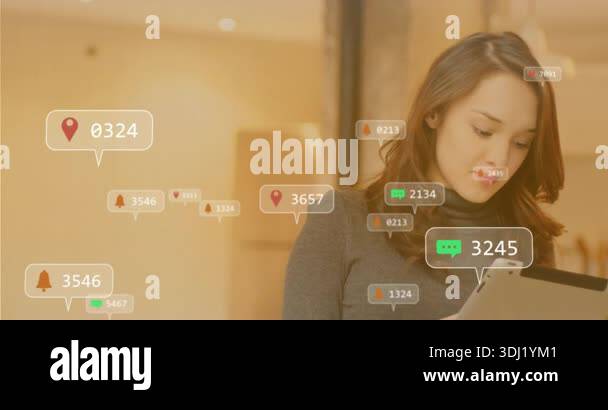 Marketer responding to pin icon on tablet and analyzing multiplying ...