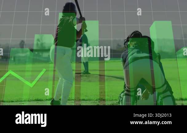 woman batter initiating baseball analytics raising bat, animated grid ...