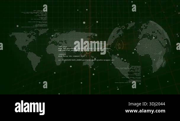 Grid showing dot map and rotating globe receiving sweeping lasers ...