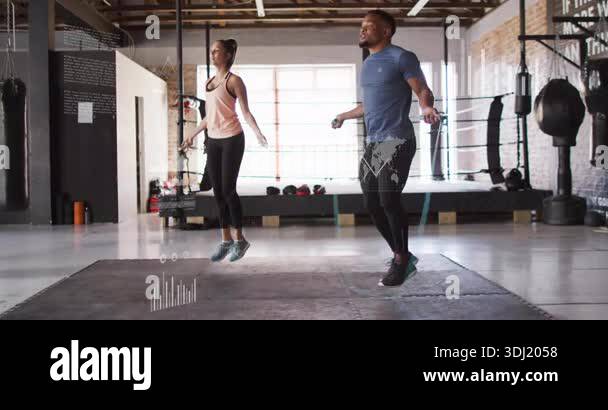 Man and woman gripping ropes, initiating synced skipping with animated ...