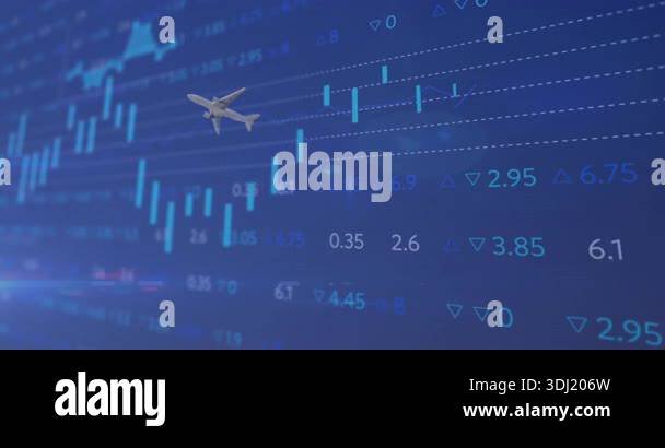 Opening trading interface initiating jet flying amid candlesticks ...