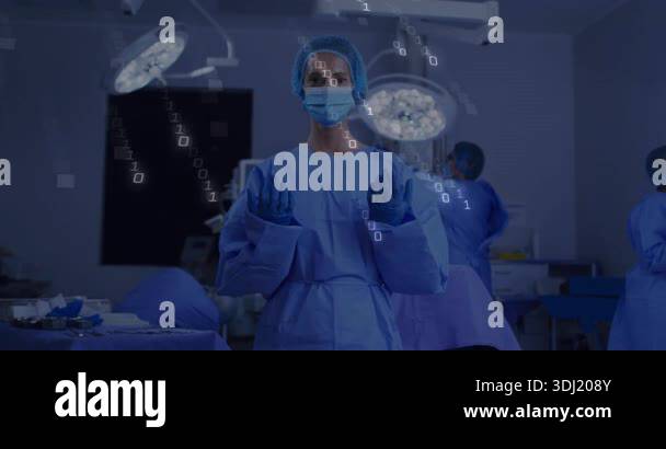 Lead surgeon raising hands and activating binary overlay in surgical OR ...