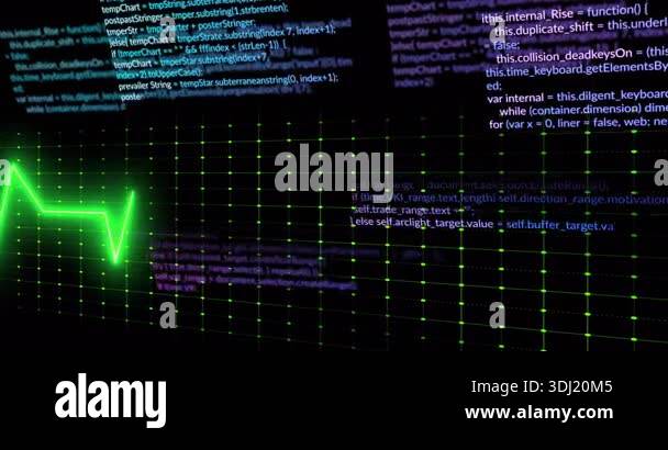 Glowing green waveform appearing at left edge and traversing interface ...